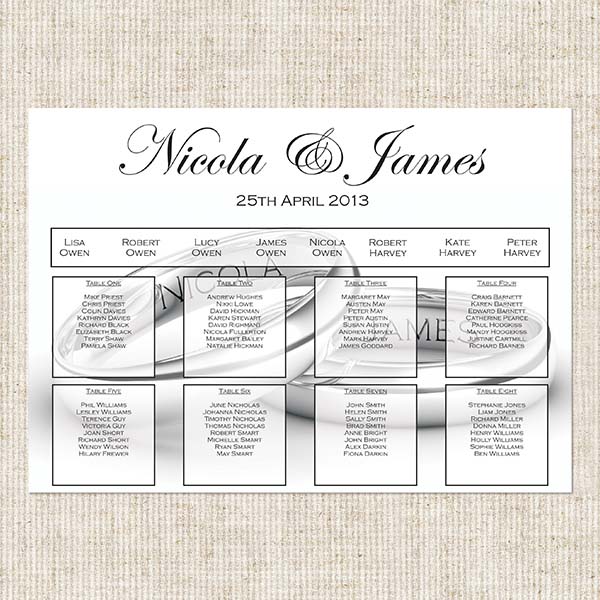 Personalised Wedding Rings Table Plan - Fast Delivery at Dotty About Paper