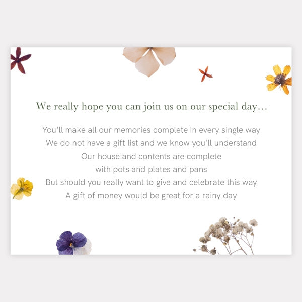 Pressed Flowers Gift Poem Card - Fast Delivery at Dotty About Paper