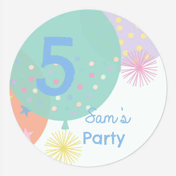 Girls Party Balloons Age 5 - Large Round Personalised Party Stickers ...