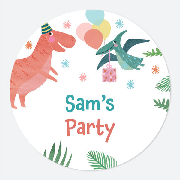 Jurassic Dinosaur - Large Round Personalised Party Stickers - Pack of ...