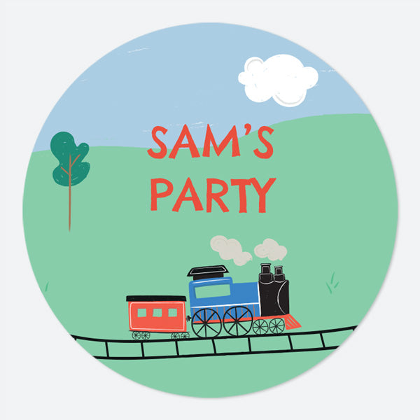 Train Track - Large Round Personalised Party Stickers - Pack of 12 ...