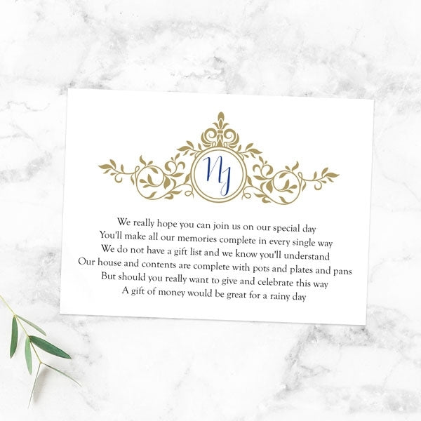 Royal Monogram Gift Poem Card - Fast Delivery at Dotty About Paper