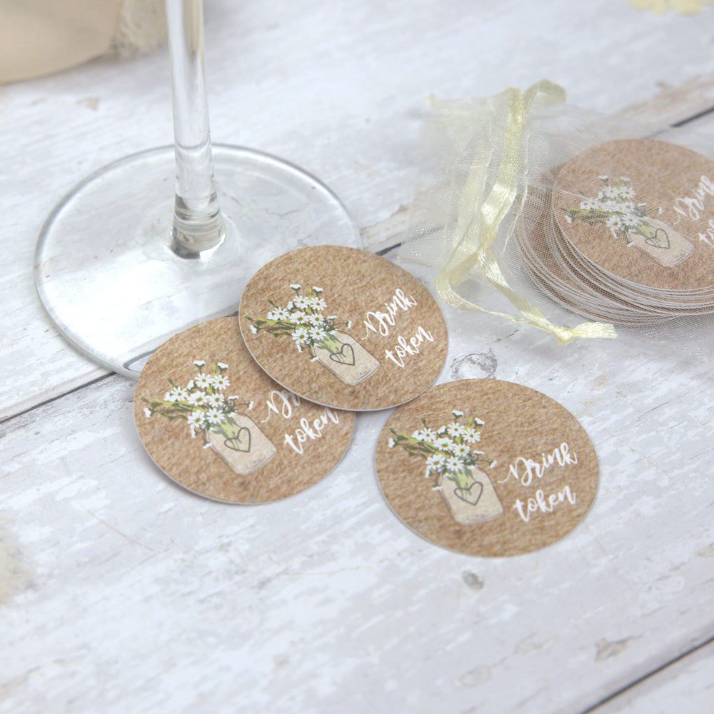Rustic Mason Jar Flowers - Drink Tokens - Pack of 30 - Fast Delivery at ...