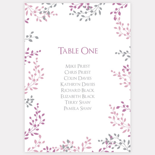 Delicate Leaf Border - Table Plan Cards - Fast Delivery at Dotty About ...