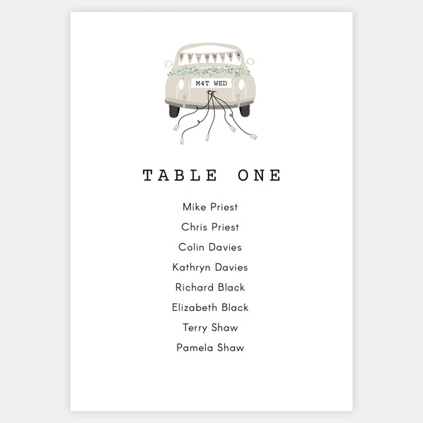 Vintage Classic Car - Table Plan Cards - Fast Delivery at Dotty About Paper