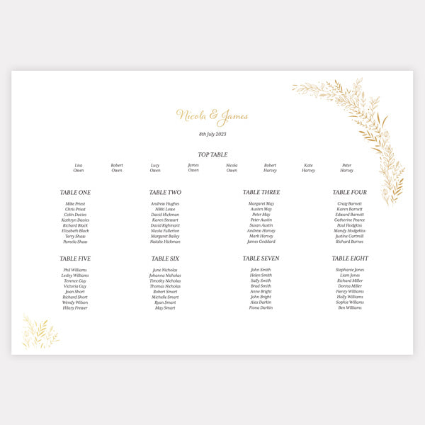 Wildflower Arch Foil Table Plan - Fast Delivery at Dotty About Paper