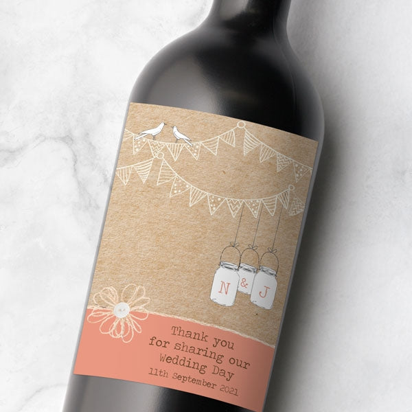 Vintage Bunting & Love Birds Wine Bottle Labels - Pack of 9 - Fast ...