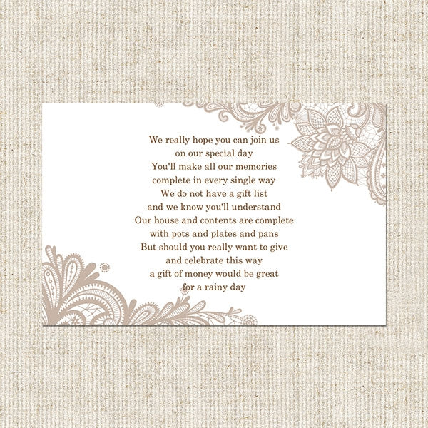Vintage Lace Gift Poem Card - Fast Delivery at Dotty About Paper