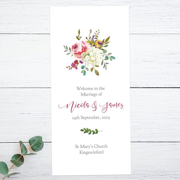 Watercolour Flower Bouquet Order Of Service Concertina - Fast Delivery ...