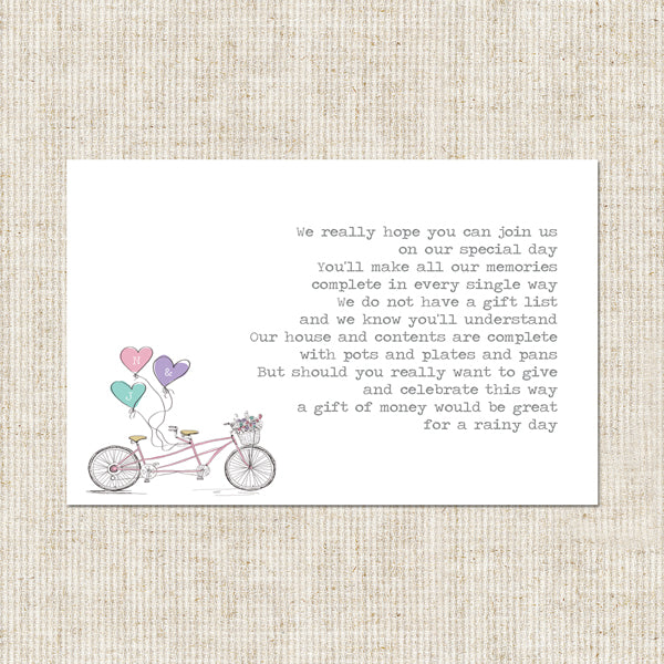 Vintage Tandem Gift Poem Card - Fast Delivery at Dotty About Paper
