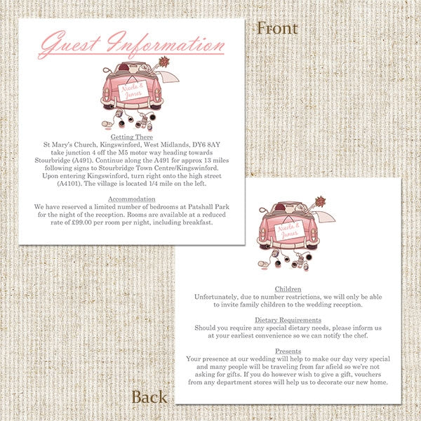 Wedding Car Guest Information - Fast Delivery at Dotty About Paper