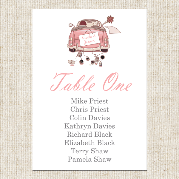 Wedding Car - Table Plan Cards - Fast Delivery at Dotty About Paper