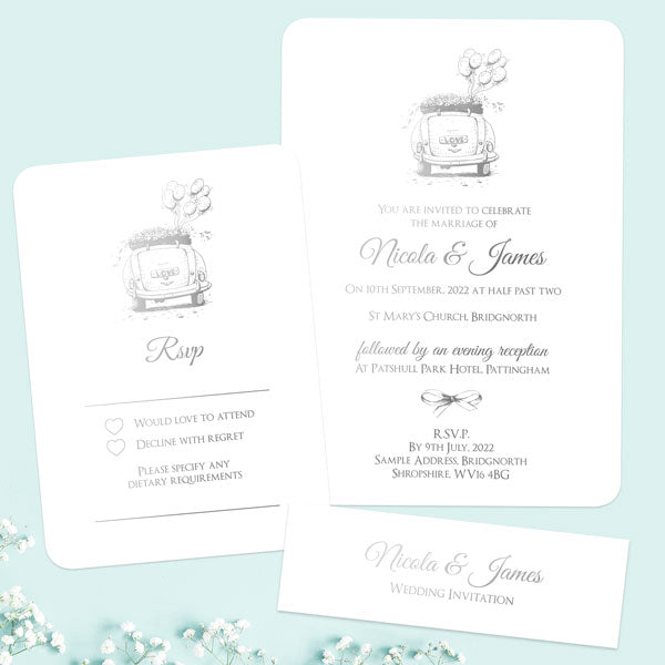 Vintage Wedding Car - Foil Boutique Wedding Invitations - Fast Delivery ...