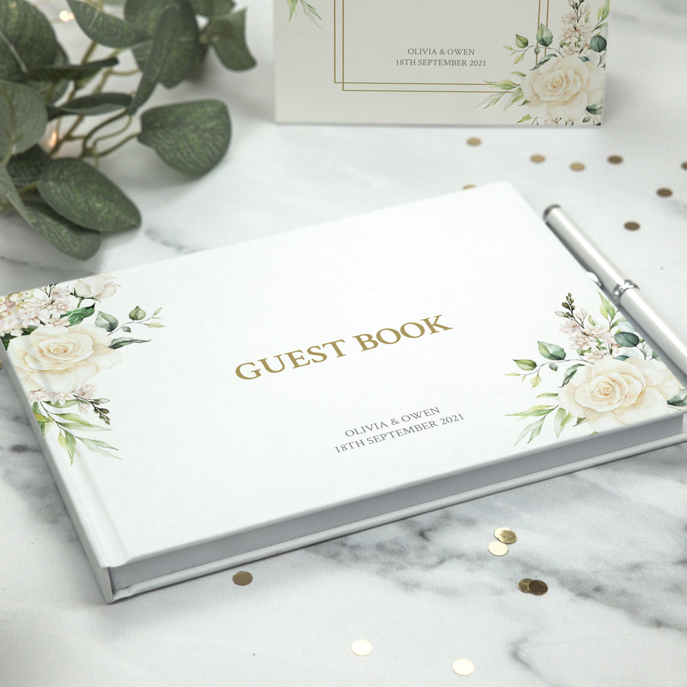 White Roses - Wedding Guest Book - Fast Delivery at Dotty About Paper