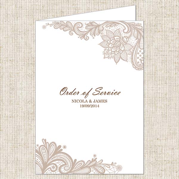 Vintage Lace Order Of Service - Fast Delivery at Dotty About Paper