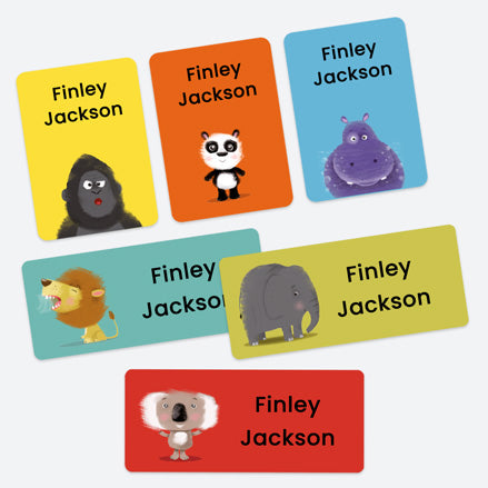 Mixed Pack Personalised Stick On Waterproof Name Labels - Zoo Animals ...